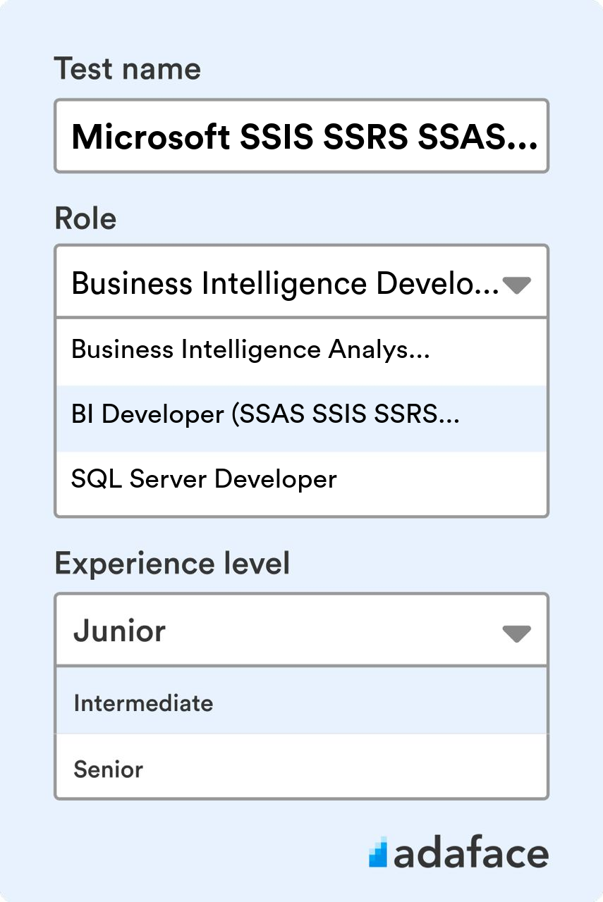 Microsoft SSIS SSRS SSAS Test | Adaface